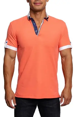 MACEOO Mozart Short Sleeve Cotton Polo - Coral