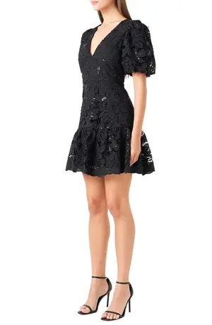Endless Rose Sequin Lace Fit & Flare Minidress - Black