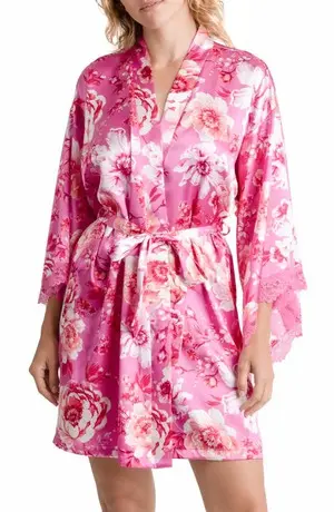 IN BLOOM BY JONQUIL My Valentine Floral Satin Wrap Robe - Hot Pink