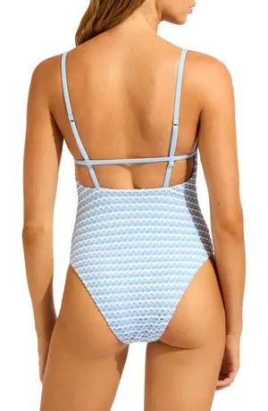 Seafolly Mesh Effect One-piece Swimsuit - Powder Blue/white