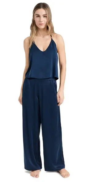 Lunya Washable Silk Cami Pant Set - Deep Blue/black