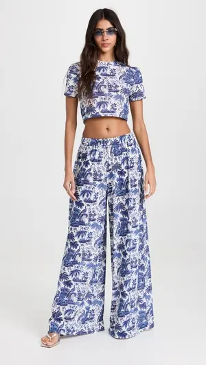 Staud Marza Printed Pants - Blue Toile