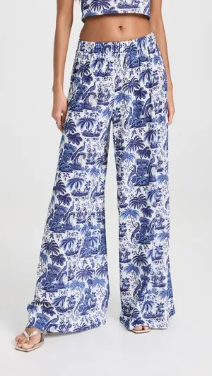 Staud Marza Printed Pants - Blue Toile