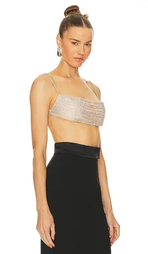 SAU LEE Zafina Embellished Metallic Top