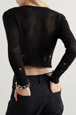 R13 Cropped Layered Distressed Cashmere Cardigan