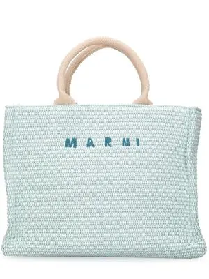 Marni Small Logo Raffia Effect Tote Bag - Pale Mint