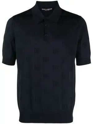 Dolce & Gabbana Logo-jacquard Silk Polo Shirt - Blue