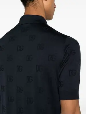 Dolce & Gabbana Logo-jacquard Silk Polo Shirt - Blue