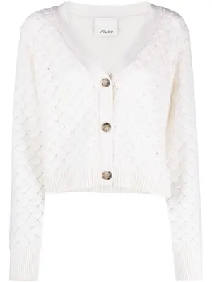 ALLUDE Crochet-knitted V-neck Cardigan