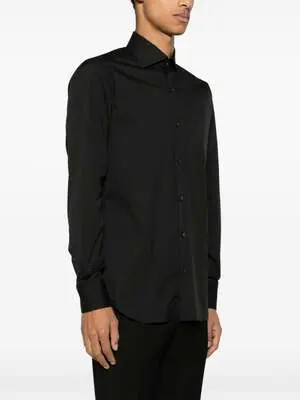 BARBA NAPOLI Spread-collar Button-down Shirt - Black