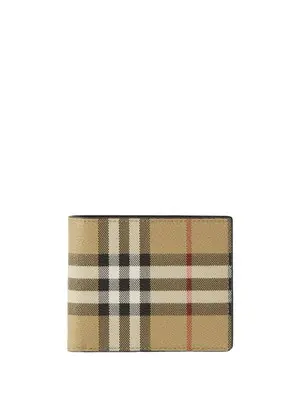 Burberry Vintage Check Leather Bifold Wallet Neutrals