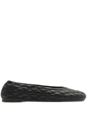 Burberry Equestrian Knight-embroidered Leather Ballerinas - Black