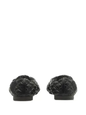 Burberry Equestrian Knight-embroidered Leather Ballerinas - Black
