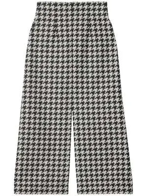 Burberry Houndstooth-pattern Gabardine Cropped Trousers