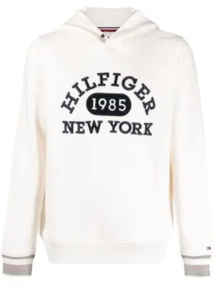 Tommy Hilfiger Embroidered-logo Cotton Hoodie - Neutrals