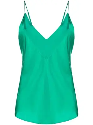 FORTE_FORTE V-neck Silk Satin Top - Green