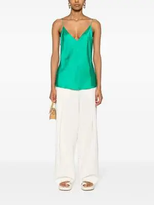 FORTE_FORTE V-neck Silk Satin Top - Green