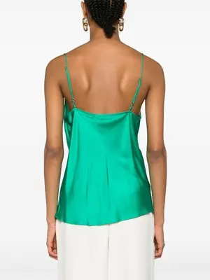 FORTE_FORTE V-neck Silk Satin Top - Green
