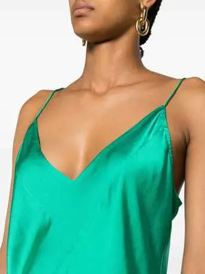 FORTE_FORTE V-neck Silk Satin Top - Green