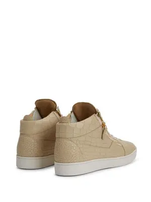 GIUSEPPE ZANOTTI Kriss Crocodile-effect Mid-top Sneakers - Neutrals