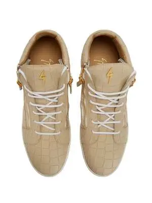 GIUSEPPE ZANOTTI Kriss Crocodile-effect Mid-top Sneakers - Neutrals