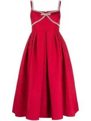 SELF-PORTRAIT Diamanté-trim Midi Dress - Red