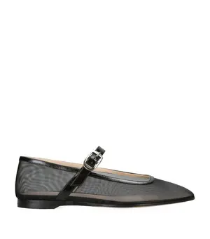 Le Monde Beryl Mesh Mary Jane Ballet Flats - Black