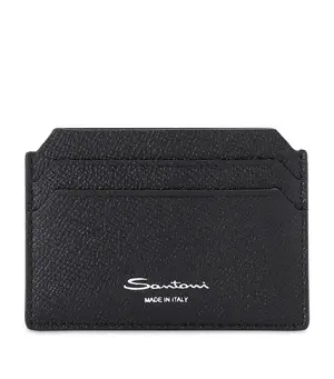 Santoni Textured Leather Card Holder - Black