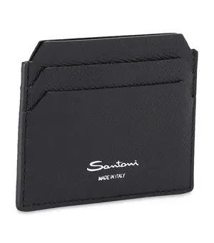 Santoni Textured Leather Card Holder - Black