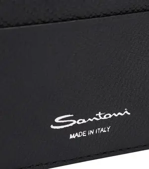 Santoni Textured Leather Card Holder - Black