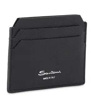 Santoni Textured Leather Card Holder - Black