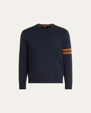 Zegna Signifier Stripe Wool Crewneck Sweater - Navy Solid