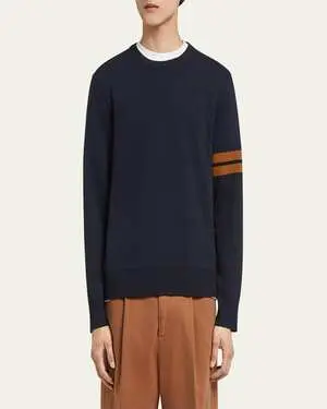 Zegna Signifier Stripe Wool Crewneck Sweater - Navy Solid