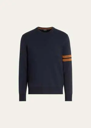 Zegna Signifier Stripe Wool Crewneck Sweater - Navy Solid