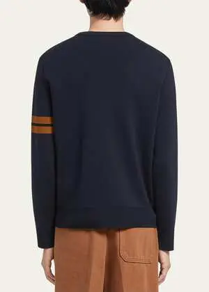 Zegna Signifier Stripe Wool Crewneck Sweater - Navy Solid