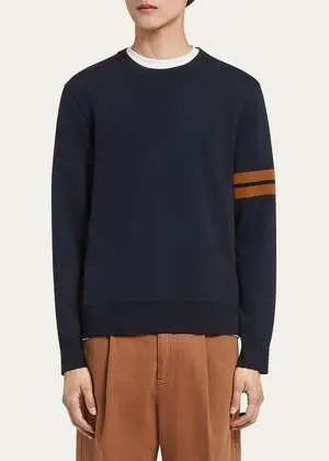 Zegna Signifier Stripe Wool Crewneck Sweater - Navy Solid
