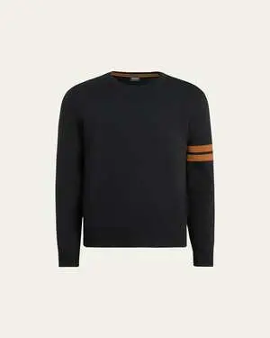 Zegna Signifier Stripe Crewneck Sweater - Black Solid