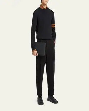 Zegna Signifier Stripe Crewneck Sweater - Black Solid