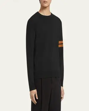 Zegna Signifier Stripe Crewneck Sweater - Black Solid