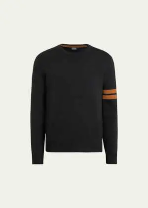 Zegna Signifier Stripe Crewneck Sweater - Black Solid
