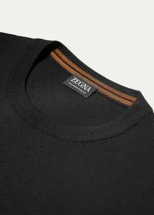 Zegna Signifier Stripe Crewneck Sweater - Black Solid