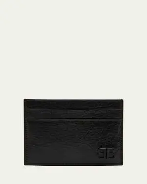 Balenciaga Men's Monaco BB-Logo Lambskin Card Holder - Noir