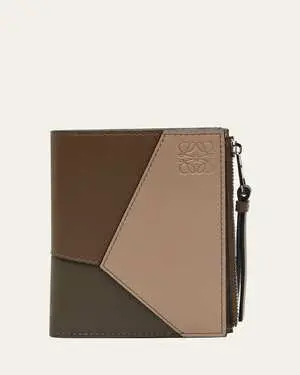 Loewe Men's Puzzle Leather Compact Wallet Winter Brown/sand