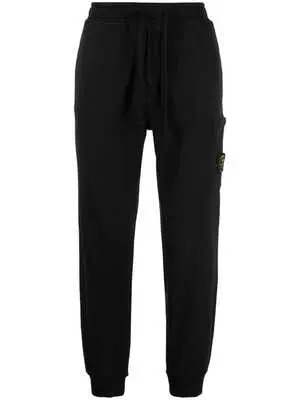 Stone Island Compass-appliqué Cotton Track Pants - Black