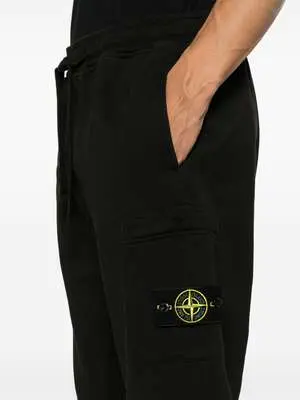 Stone Island Compass-appliqué Cotton Track Pants - Black