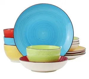 ELAMA Mason 12 Piece Double Bowl Stoneware Dinn Erware Set - One-color