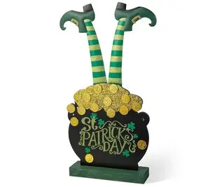 GLITZHOME 24 St. Patrick's Leprechaun Pot Of Ld Porch Sign - One-color