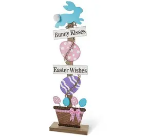 GLITZHOME 35' Cute Wooden Easter Bunny And Eggs Porch Sign - One-color