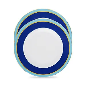 La DoubleJ Painted Trim Dinner Plates, Set Of 2 Rainbw Blue
