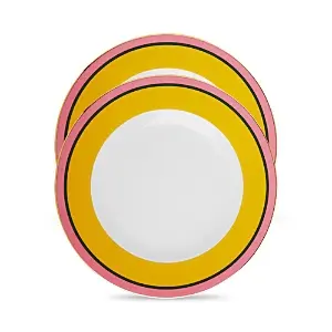 La DoubleJ Painted Trim Dinner Plates, Set Of 2 Rainbw Giallo